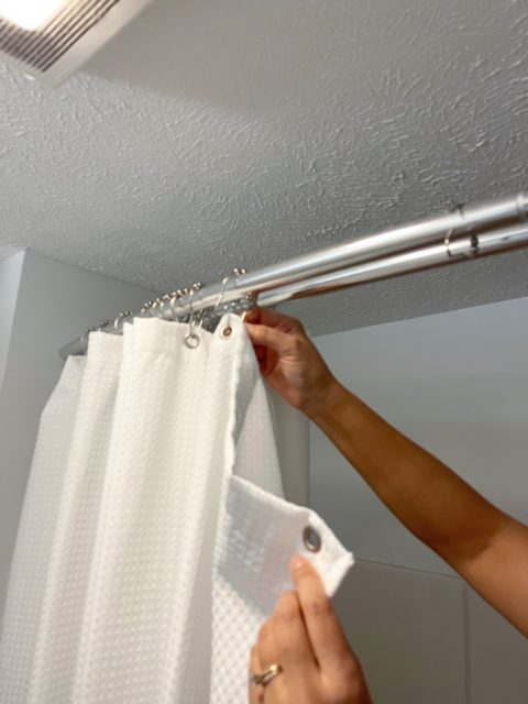 Replacing a Dated Glass Shower Door with a Double Rod and Curtains ...